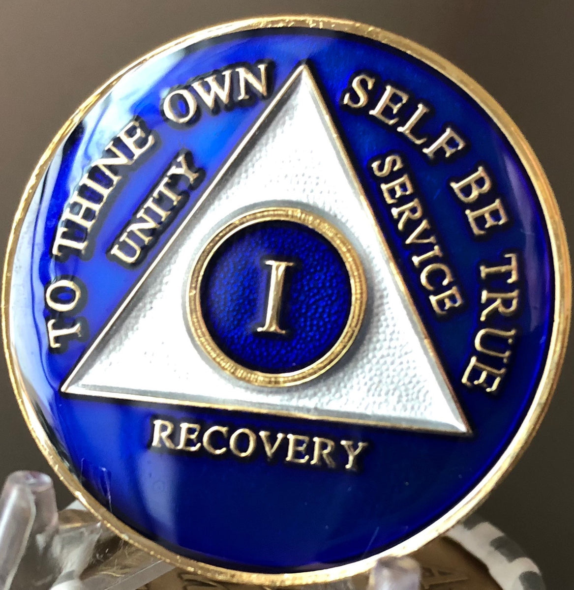 1 Year AA Medallion Blue Tri-Plate Sobriety Chip – RecoveryChip