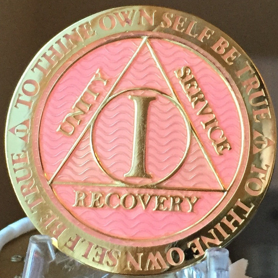 1 - 40 Year AA Medallion Reflex Pink Gold Plated RecoveryChip Design