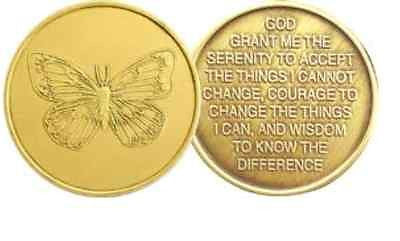 Lot of 3 Butterfly Serenity Prayer Bronze AA Al-Anon Recovery Medallio ...