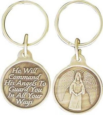 Guardian Angel Bronze Keychain Key Chain Charm He Will Command His Ang ...