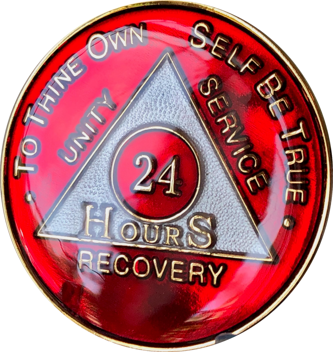24 Hours AA Metallic Red Tri-Plate Medallion Sobriety Chip – RecoveryChip