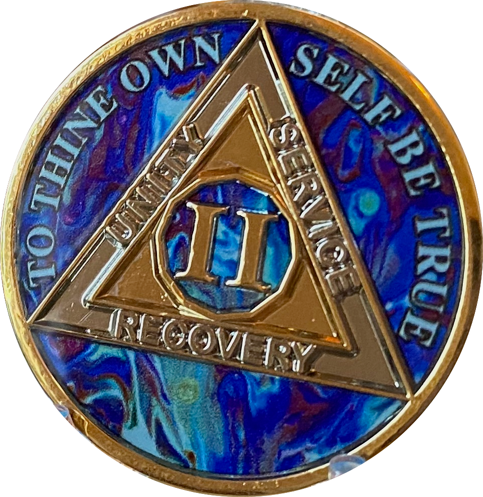 2 Year AA Medallion Sapphire Blue Swirl Tri-Plate Sobriety Chip ...