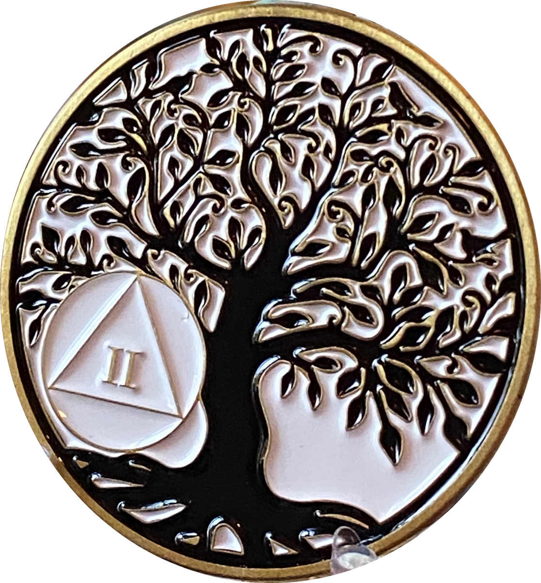 1 - 10 Year AA Medallion Tree Of Life White and Black Spiritual Medall ...