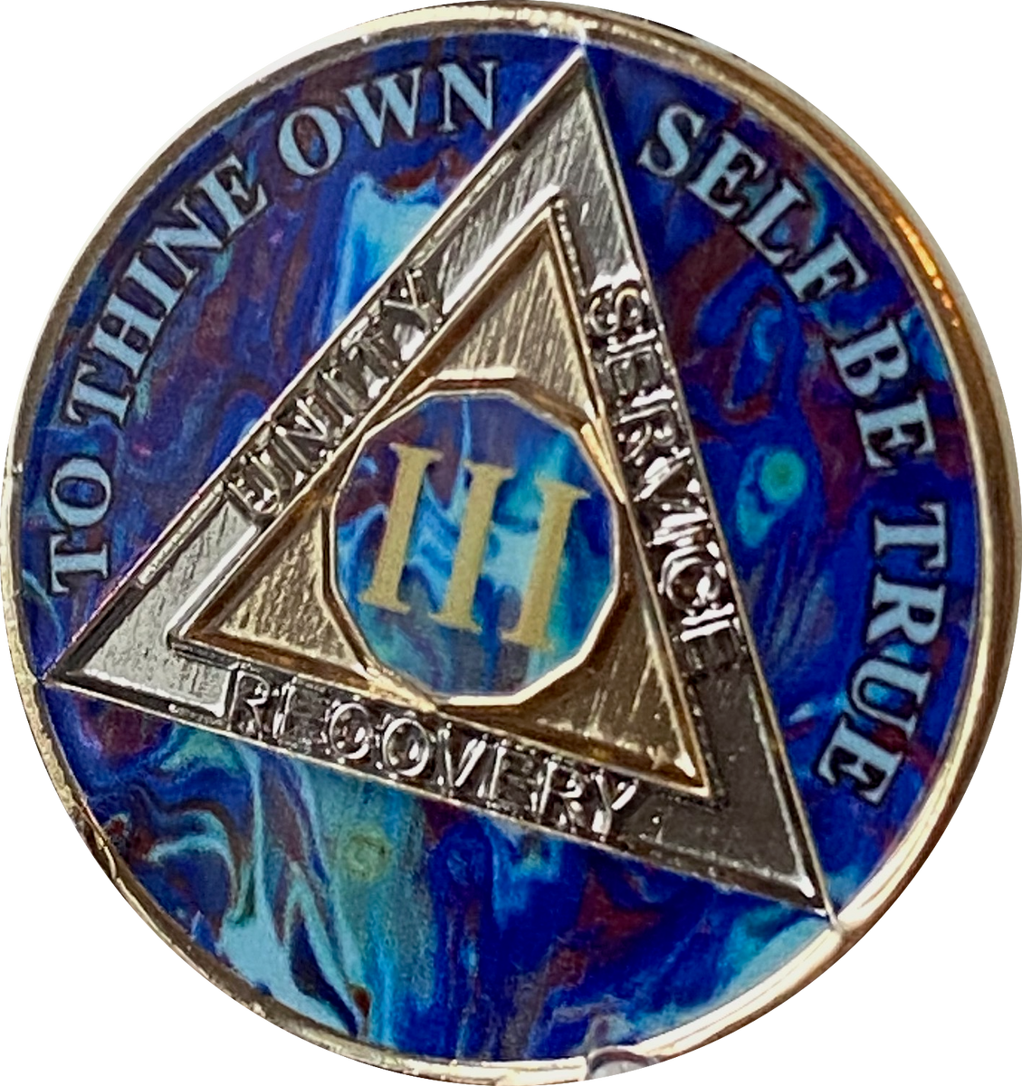 3 Year AA Medallion Sapphire Blue Swirl Tri-Plate Sobriety Chip ...