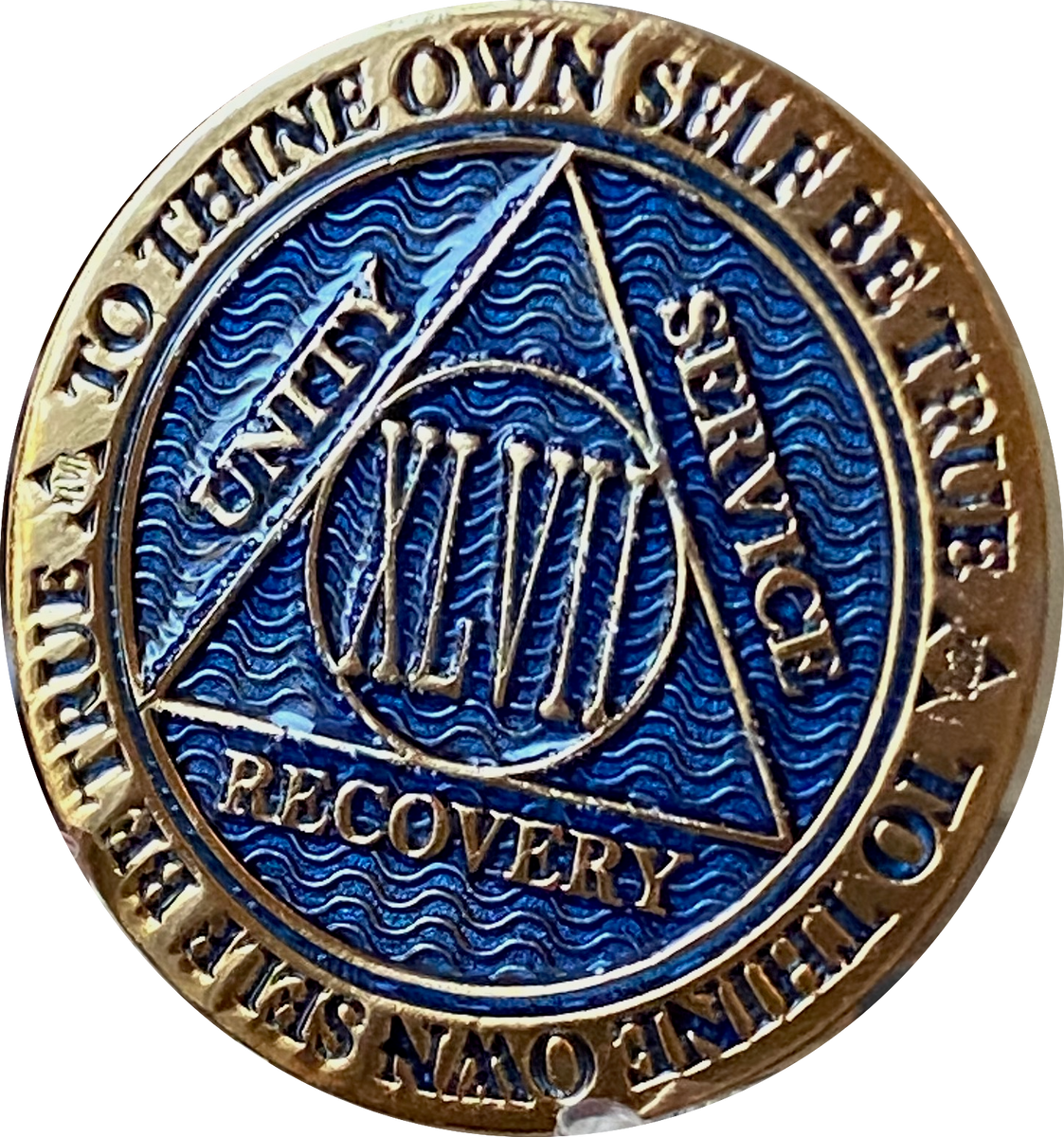 47 Year AA Medallion Reflex Blue Gold Plated Sobriety Chip – RecoveryChip