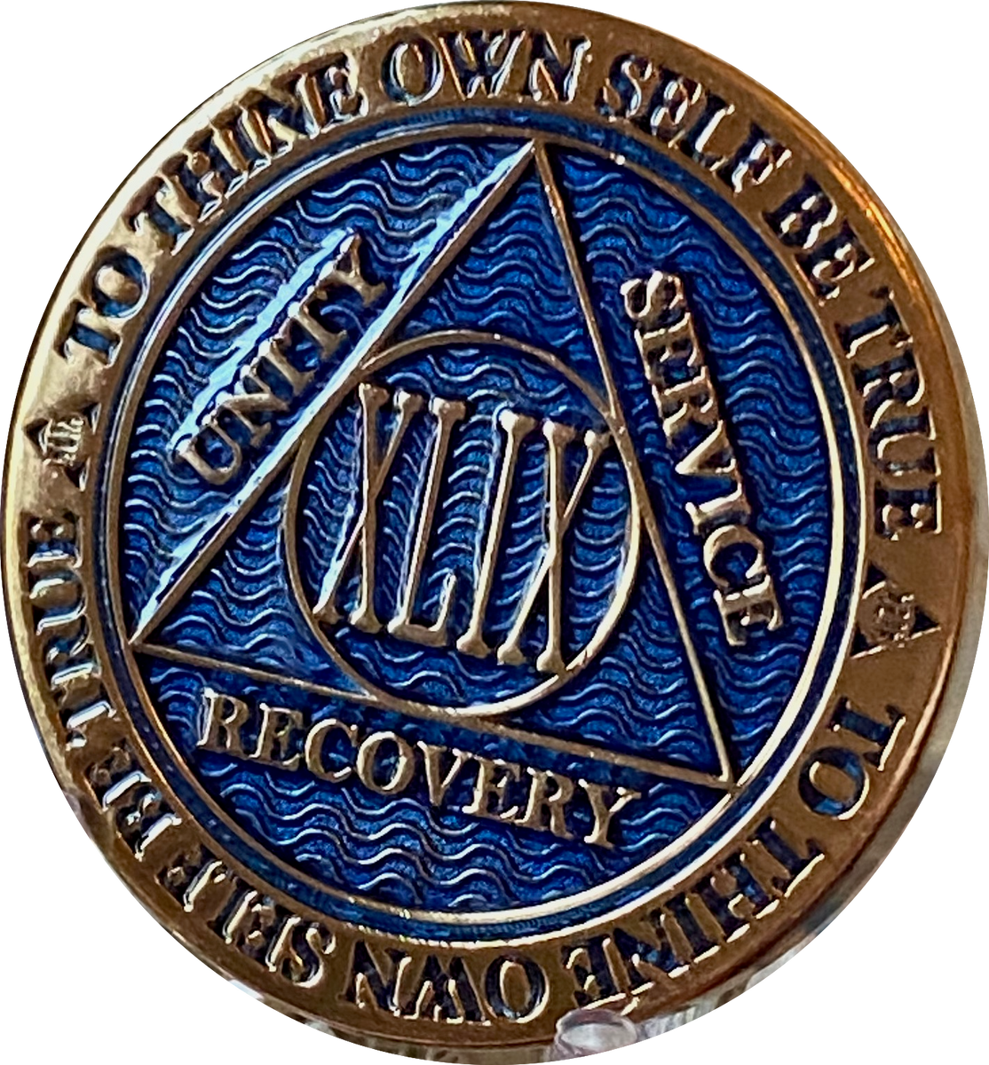 49 Year AA Medallion Reflex Blue Gold Plated Sobriety Chip – RecoveryChip