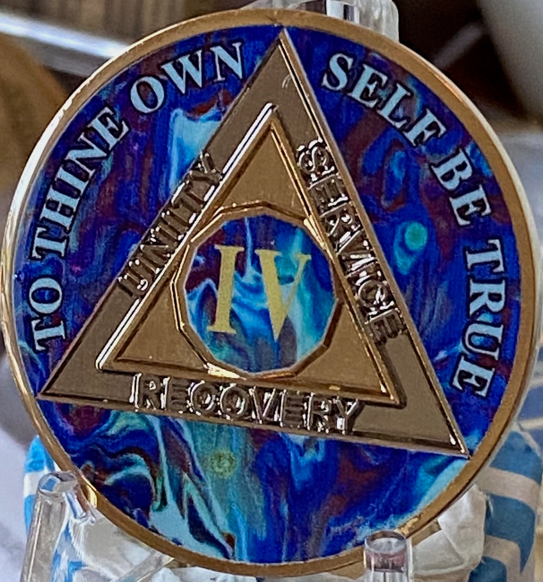 4 Year AA Medallion Sapphire Blue Swirl Tri-Plate Sobriety Chip ...