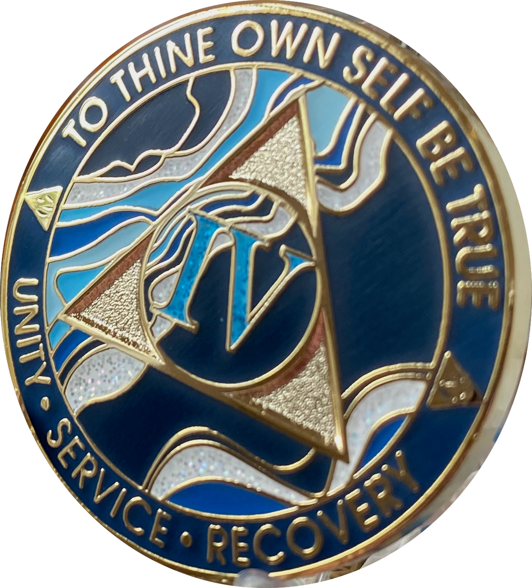 4 Year AA Medallion Elegant Navy Blue Marble Gold Sobriety Chip ...
