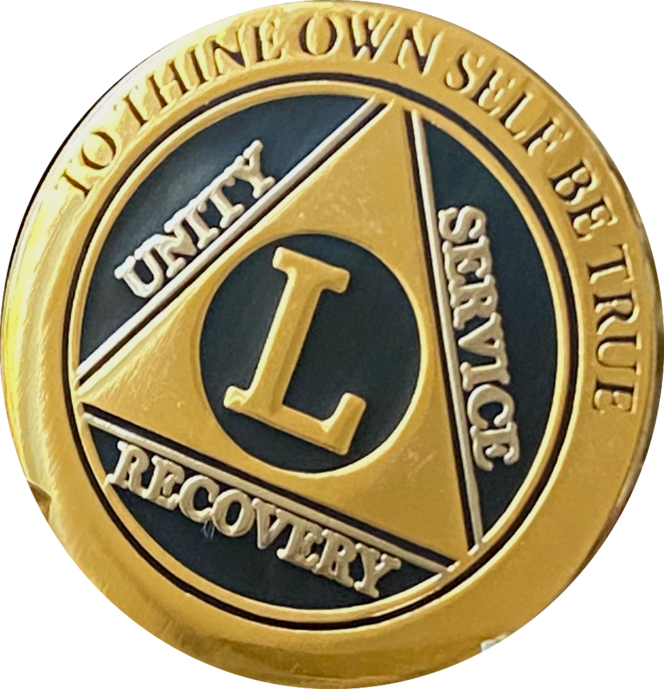 50 Year AA Medallion Elegant Black Gold and Silver Plated Sobriety Chi ...