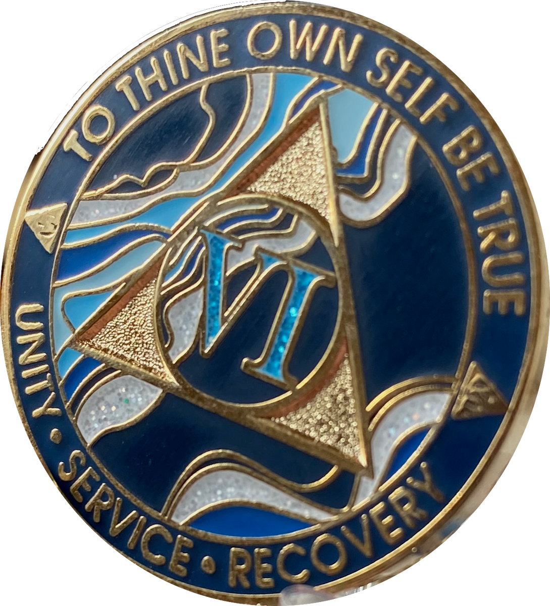 6 Year AA Medallion Elegant Navy Blue Marble Gold Sobriety Chip ...