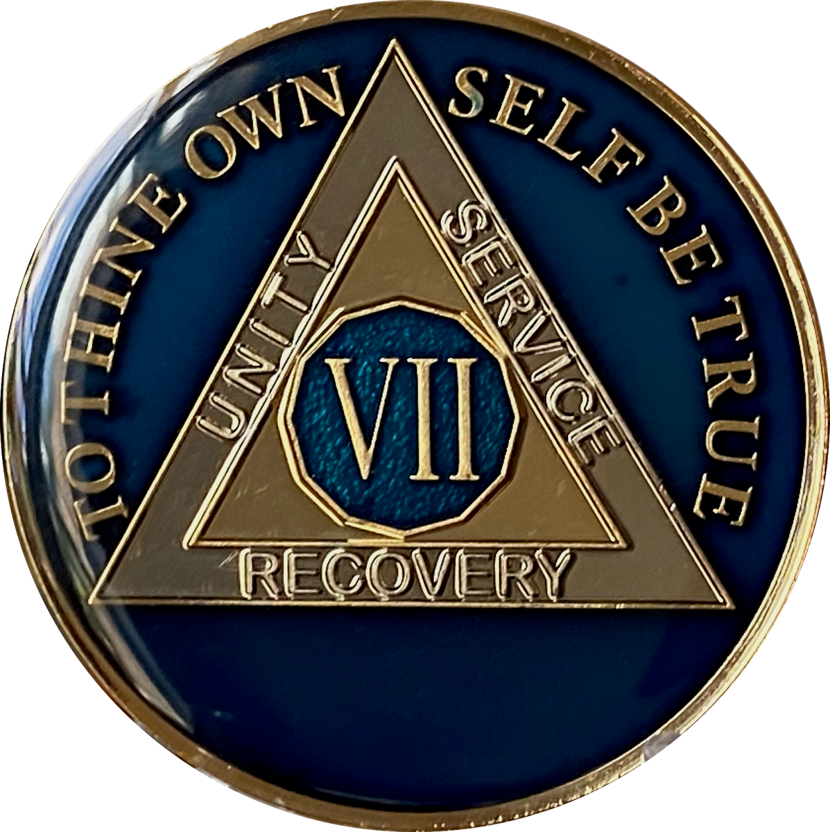 7 Year AA Medallion 1.5" Large Metallic Midnight Blue Sobriety Chip ...