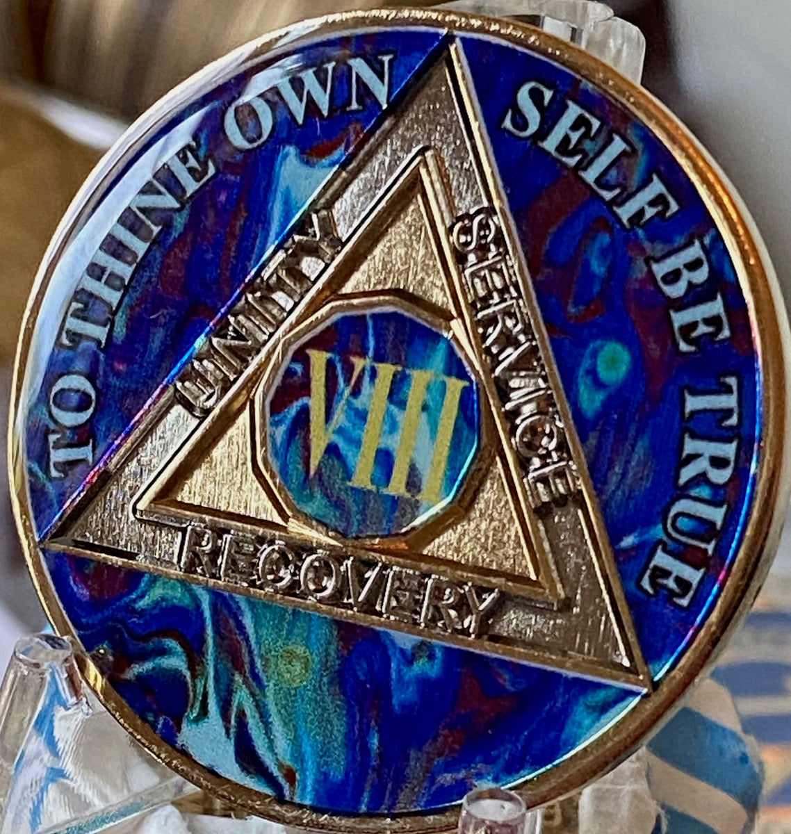 8 Year AA Medallion Sapphire Blue Swirl Tri-Plate Sobriety Chip ...