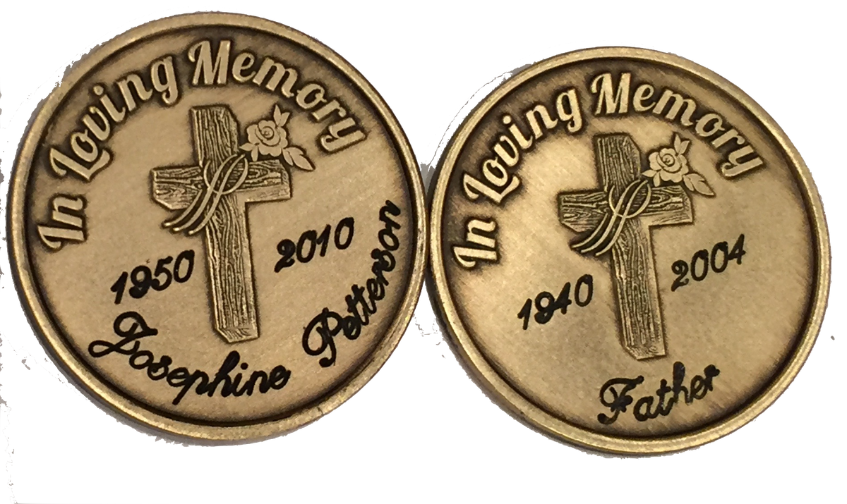 Engraved In Loving Memory Rose Cross Bronze Memorial Medallion Persona ...