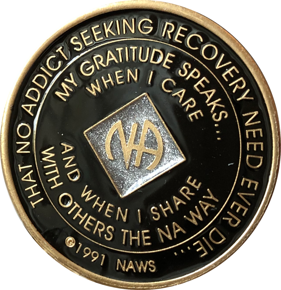 30 Year Official NA Chip Black Silver Glitter Narcotics Anonymous Sobr ...