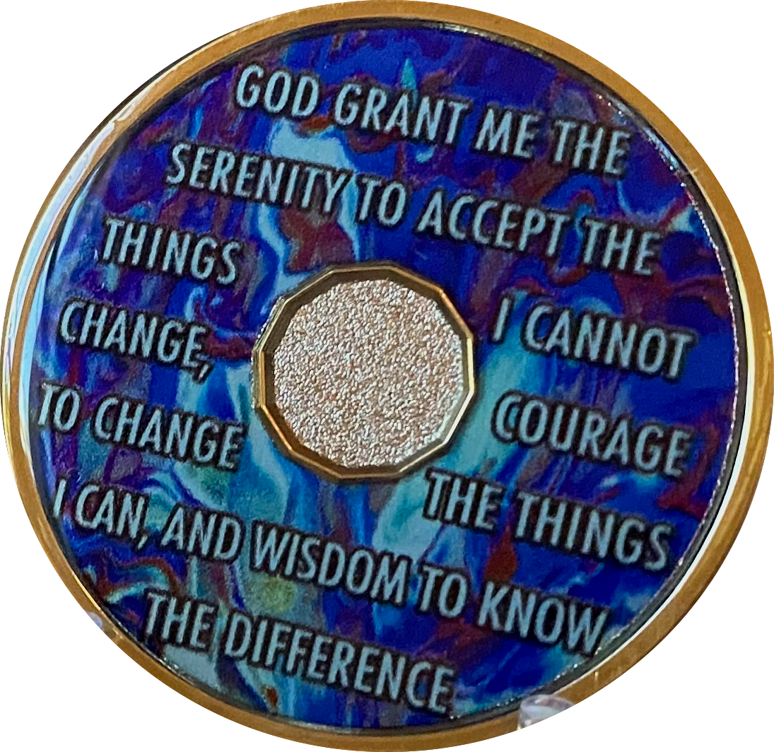 6 Year AA Medallion Sapphire Blue Swirl Tri-Plate Sobriety Chip ...