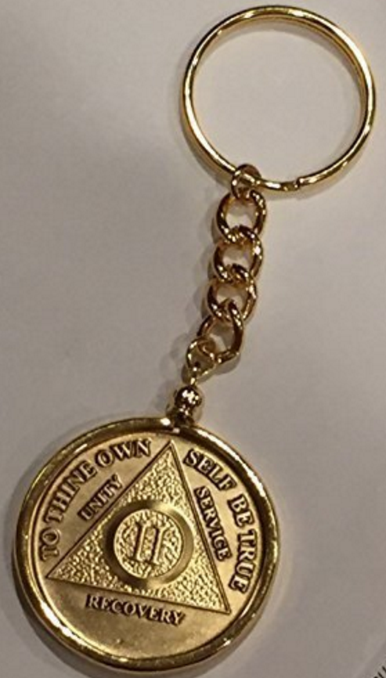 AA Medallion Holder Sobriety Chip Keychain 18k Gold Plated For Wendell ...