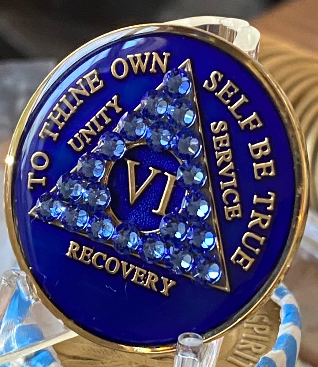 6 Year AA Medallion Blue Sapphire Crystal Sobriety Chip – RecoveryChip