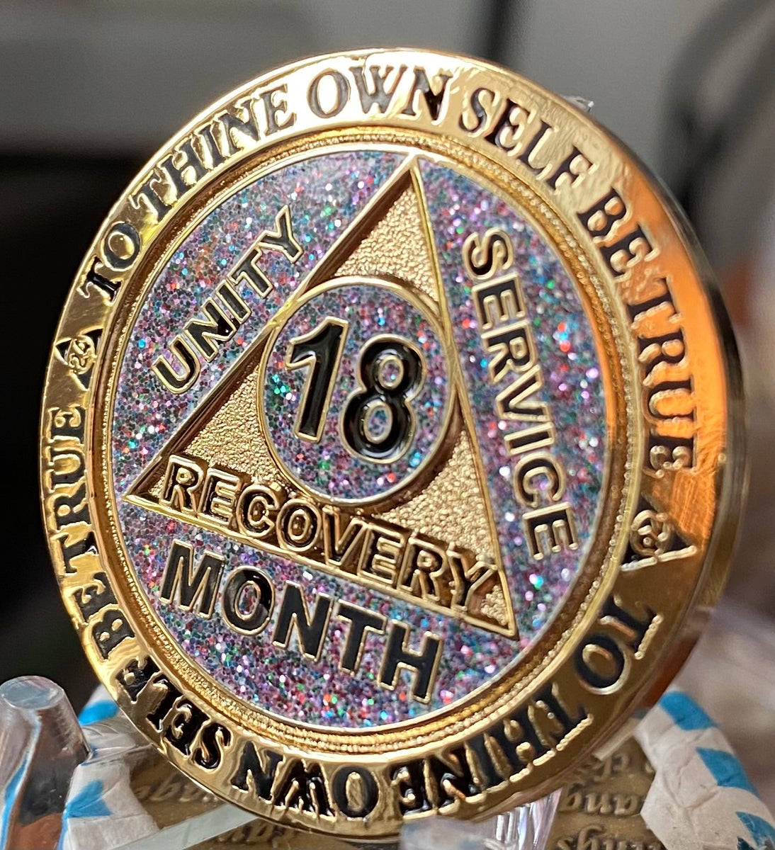 18 Month AA Medallion Reflex Funfetti Birthday Glitter Gold Plated Sob ...