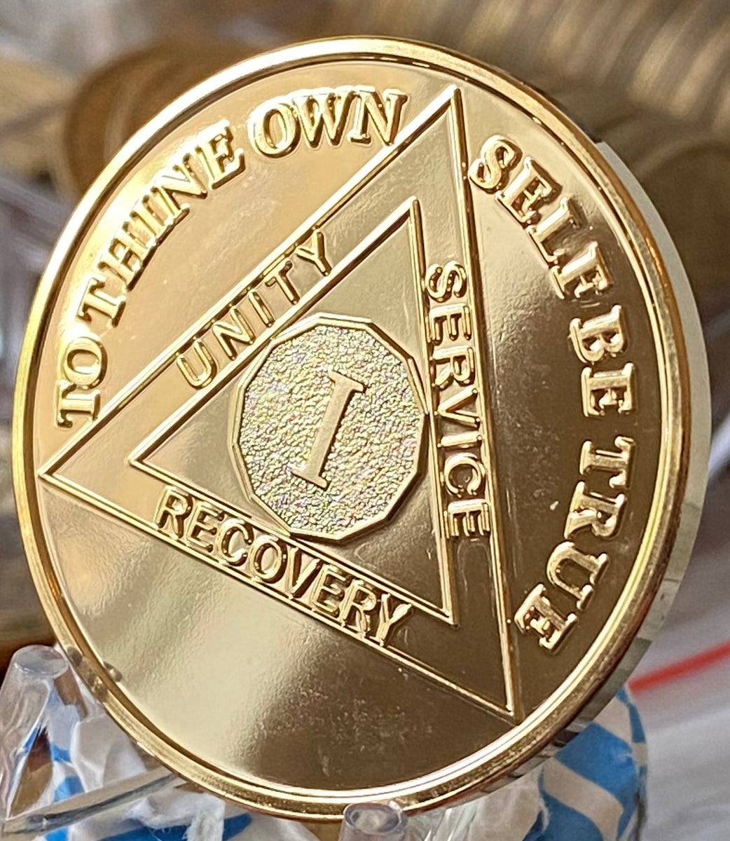 1 Year AA Medallion Premium 22k Gold Plated Sobriety Chip – RecoveryChip