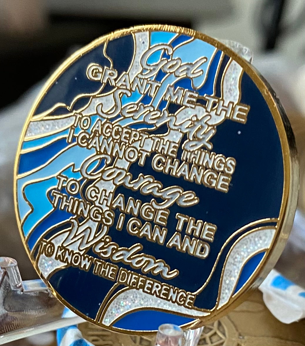 2 Year AA Medallion Elegant Navy Blue Marble Gold Sobriety Chip ...